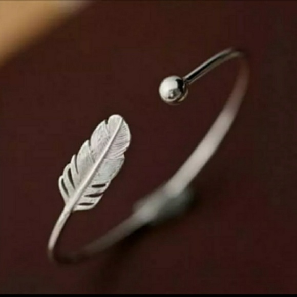 Zoey Zoso | Jewelry | Silver Feather Bangle Bracelet | Poshmark